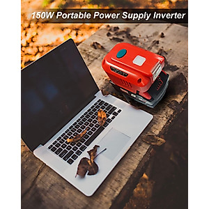 150W Power Inverter Fit for Milwaukee M18 18V Battery, DC 18V to AC 120V Portable Battery Inverter Generator with Dual USB and AC Charger Adapter and 200LM LED Light Power Supply Station