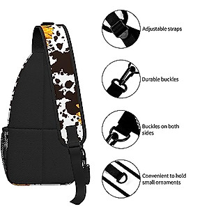 UTKHCYW Cow Print Sunflower Crossbody Sling Backpack, Brown Cow Print Bag Gifts Ideal, Single Shoulder Bag for Travel, Hiking, and Daily Use