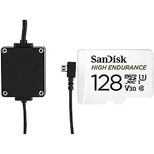 Garmin 010-12530-03 Parking Mode Cable, 6.60" x 2.70" x 2.00", Black & SanDisk 128GB High Endurance Video MicroSDXC Card with Adapter for Dash Cam and Home Monitoring Systems