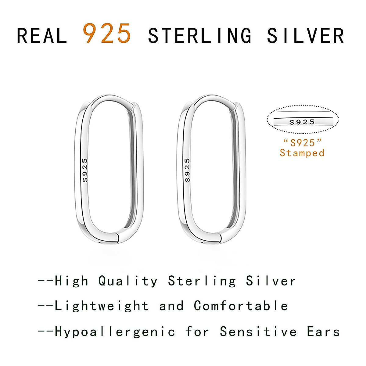 Reffeer 925 Sterling Silver U Hoop Earrings for Women Teens Minimalist Square Hoop Earrings U Huggie Earrings (A-Silver)