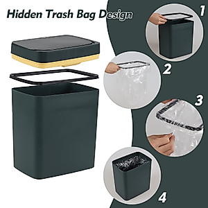 Obstnny Motion Sensor Garbage Can with Automatic Lid, 15 L Plastic Touchless Trash Can, Green