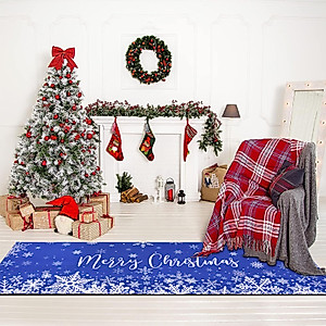 ASPMIZ Christmas Hallway Runner Rug, Winter Snowflake Laundry Room Rug Runner Non Skid Rubber Xmas Snow Entrance Mat Blue, Christmas Decorations Floor Comfort Mat for Hallway Entryway, 20 x 60 Inches