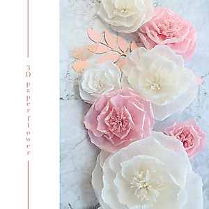 13 Pieces 3D Paper Flowers Pink White with Trees 10" 8" 6" 4" Craft DIY Large Wall Decorations Pom Pom Giant Backdrop Photo Booth Baby Shower Decor Centerpiece Wedding Birthday Party Craft Art
