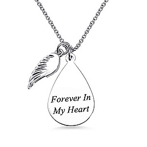 Custom Teardrop Fingerprint Necklace With Angel Wing Sterling Silver 925 Personalized Father Fingerprint Pendant Necklace Memorial Mother Day Anniversary Family Jewelry Gifts For Women Grandma