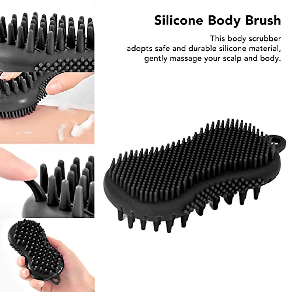 Silicone Body Scrubber Dual Sided Bath Shower Body Brush Body Wash Bath Exfoliating Skin Massage Scrubber Fit for Sensitive and All Kinds of Skin(black)
