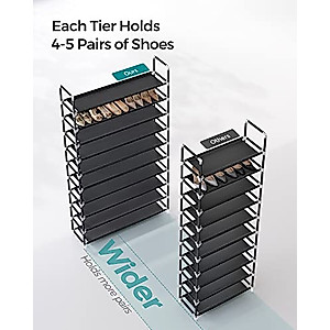 SONGMICS 10-Tier Shoe Rack, Storage Storage Organizer, Holds up to 50 Pairs, Metal Frame, Non-Woven Fabric, for Living Room, Hallway, 39.4 x 11 x 68.9 Inches, Black ULSH11H