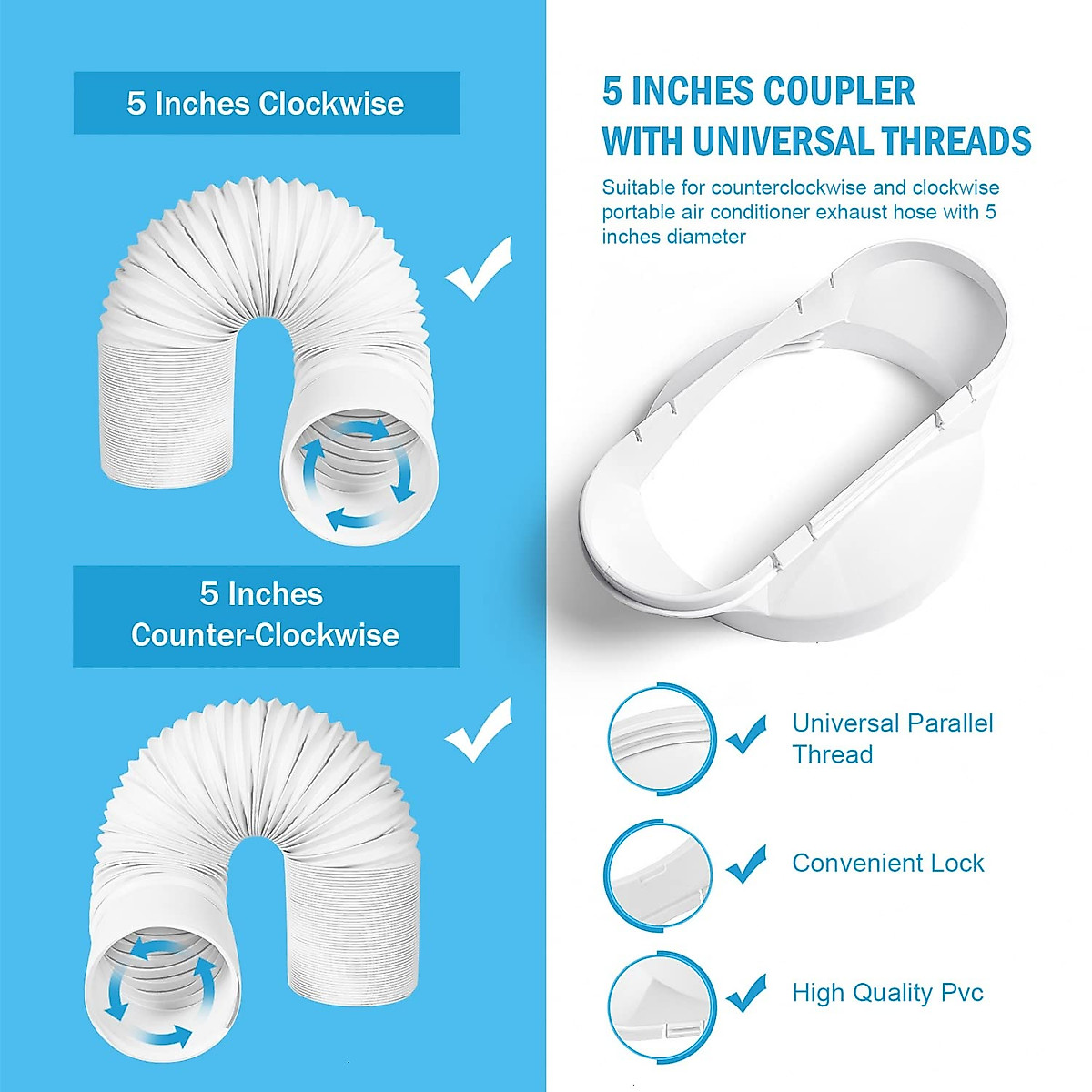 YoleShy Portable Air Conditioner Window Kit with Coupler Adjustable Window Seal for AC Unit, Sliding AC Vent Kit for Exhaust Hose, Universal for Ducting with 5.9 Inches Diameter