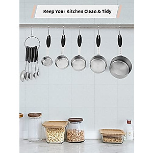 Joyhill Stainless Steel Measuring Cups and Spoons Set of 10 Piece, Nesting Metal Measuring Cups Set with Soft Touch Silicone Handles for Dry and Liquid Ingredients, Cooking & Baking (Black)