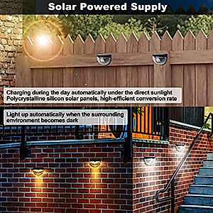 Howeifull Solar Outdoor Fence Lights, Waterproof Solar Powered Deck Lights, 4 Pack Solar Garden Lights for Steps Pathway Patio Backyard, Warm White/Cool White 2 Lighting Modes (Black)