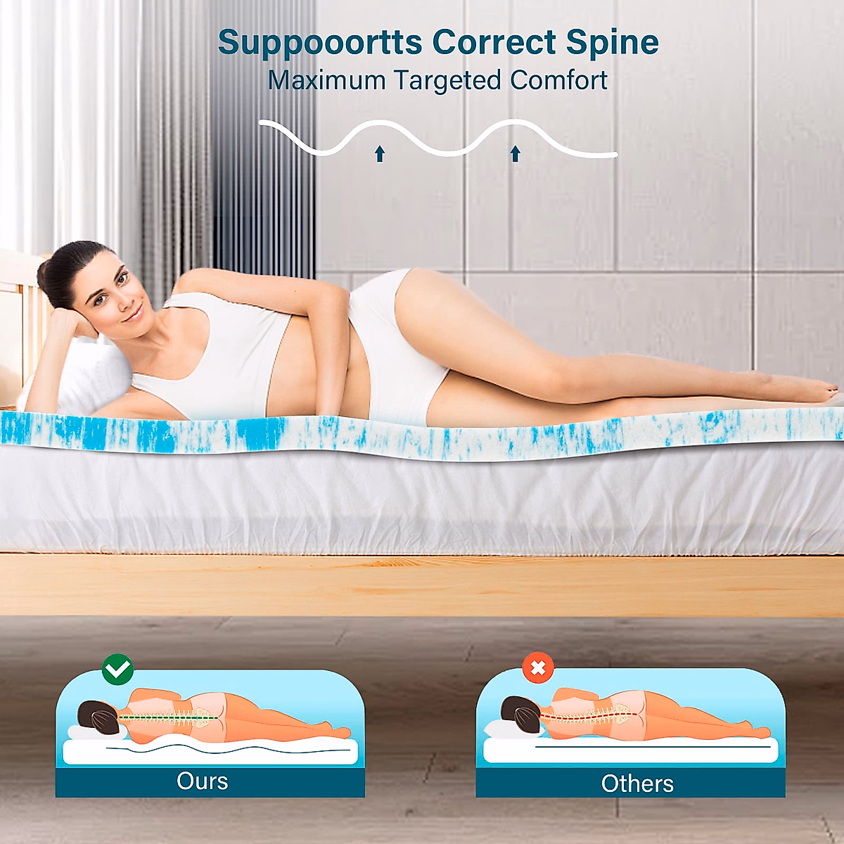 Airensky 3 Inch Queen (60"x80") Memory Foam Mattress Topper, Cooling Gel Infused Foam Mattress Topper for Pressure Relief Back Pain, Bed Toppers, CertiPUR-US