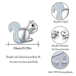 Squirrel Earrings 925 Sterling Silver Cute Opal Little Squirrel Earrings Hypoallergenic Stud Lovely Small Animal Jewelry Gift for Women Girlfriendr Teen Sensitive Ears