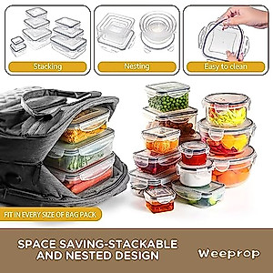 32 PCS Food Storage Containers with Airtight Lid(16 Stackable Plastic Containers with 16 Lids), 100% Leakproof & BPA-Free Container Sets with Lids for Kitchen Organization, Meal-Prep Lunch Containers