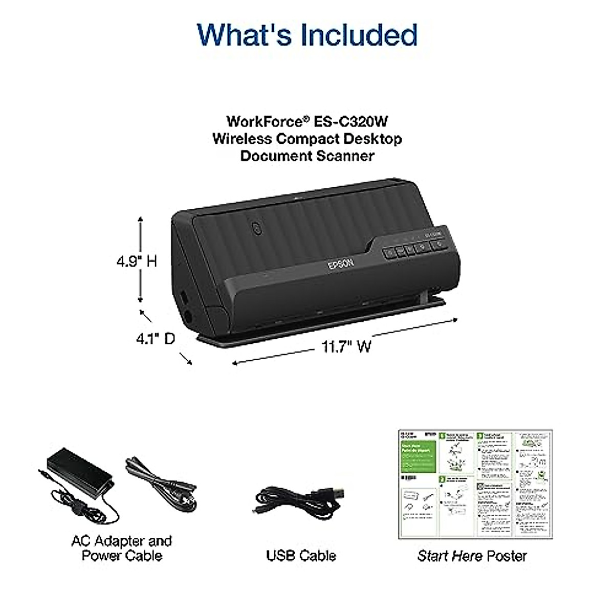 Epson - Workforce ES-C320W - Wireless Compact Desktop Document Scanner - 2-Sided Scanning and Auto Document Feeder - Paper and Card Scanner - Black