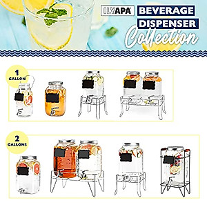 Outdoor Glass Beverage Dispenser 2 Pack with Sturdy Metal Base, Hanging Chalkboards & Stainless Steel Spigots - 1 Gallon Double Drink Dispensers for Lemonade, Tea, Cold Water, Laundry Detergent & More