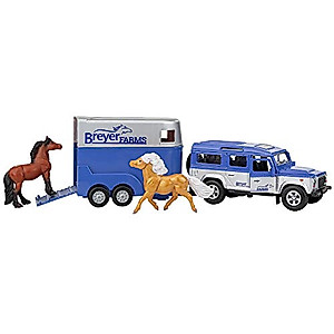 Breyer Horses Farms Land Rover and Tag-a-Long Trailer and Playset | Die Cast | 3.25” H x 10.5” L x 2.5” D | 2 Stablemates Horses Included | 1:32 Scale | Model #59216, Multi