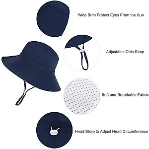 Century Star Baby Sun Hat Summer UPF 50+ Baby Boy Girl Hats Toddler Beach Bucket Hats Wide Brim Kids Sun Protection Caps C Navy & Grey 0-6 Months