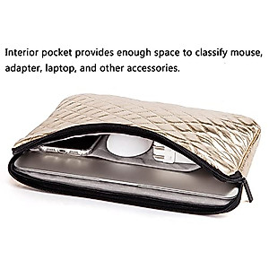 Puffy Laptop Sleeve 11 12 13 13.3 14 15 15.6 inch Puffy Laptop Case Protective, Laptop Bag Exterior Quilted PU Leather Smooth Zipper Closure, Interior Velvet Lined Padded with Pocket
