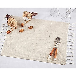 Saro Lifestyle Jute and Cotton Placemats with Tassel Borders (Set of 4), Natural, 14"x20"