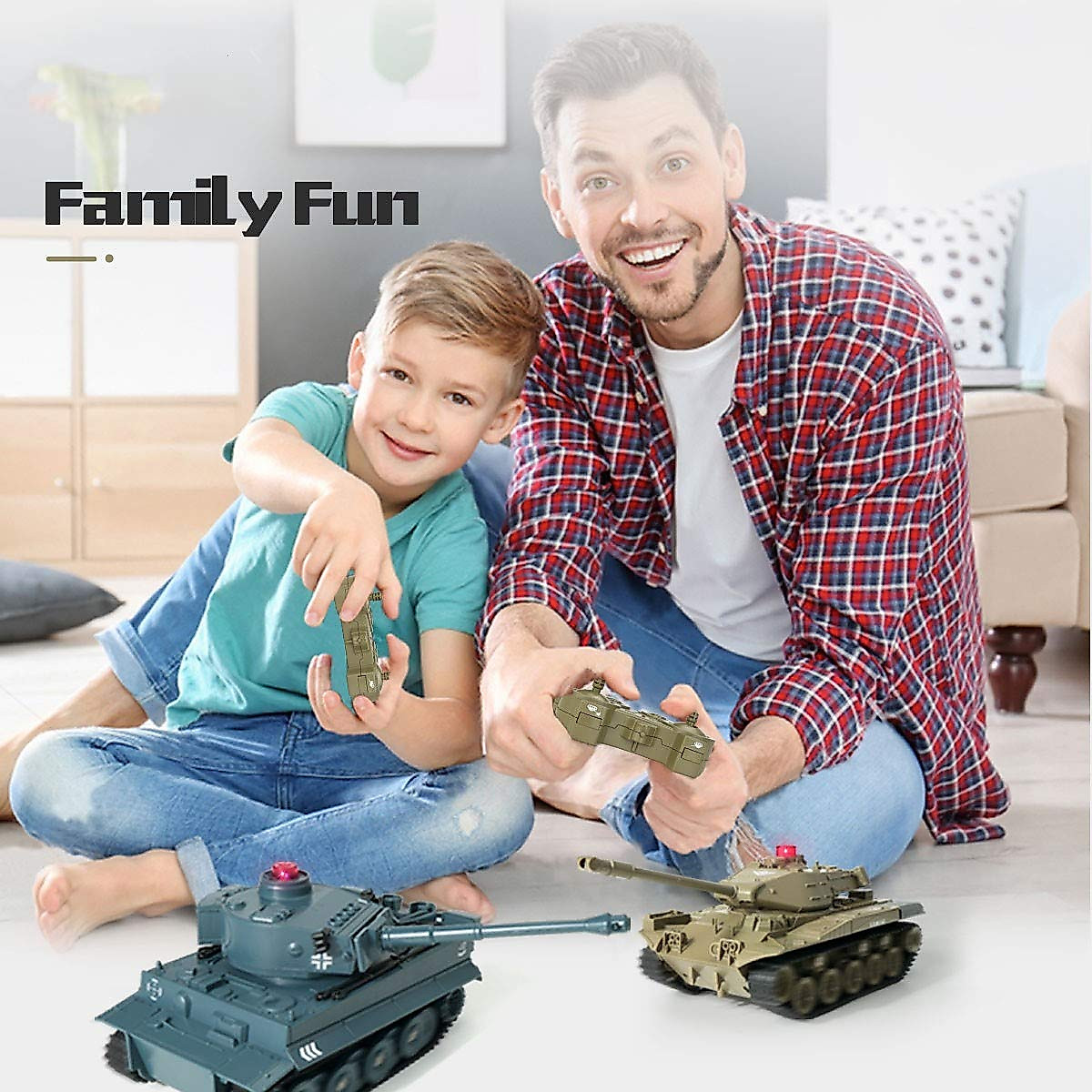 WEECOC RC Tank Military Truck Vehicles RC Car 2.4Ghz Radio Controlled Military Battle Tank Toy 270°Rotational Realistic Sounds Electronics Hobby Toys for Kids Boys (Green)