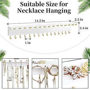 YYILIS Necklace Holder, Upgraded Extra Large Wall Necklace Organizer with 30 Hooks Wall Mounted Necklace Hanger with Jewelry Tray/Cosmetics Shelf Rustic Pine Wood Holder (White)