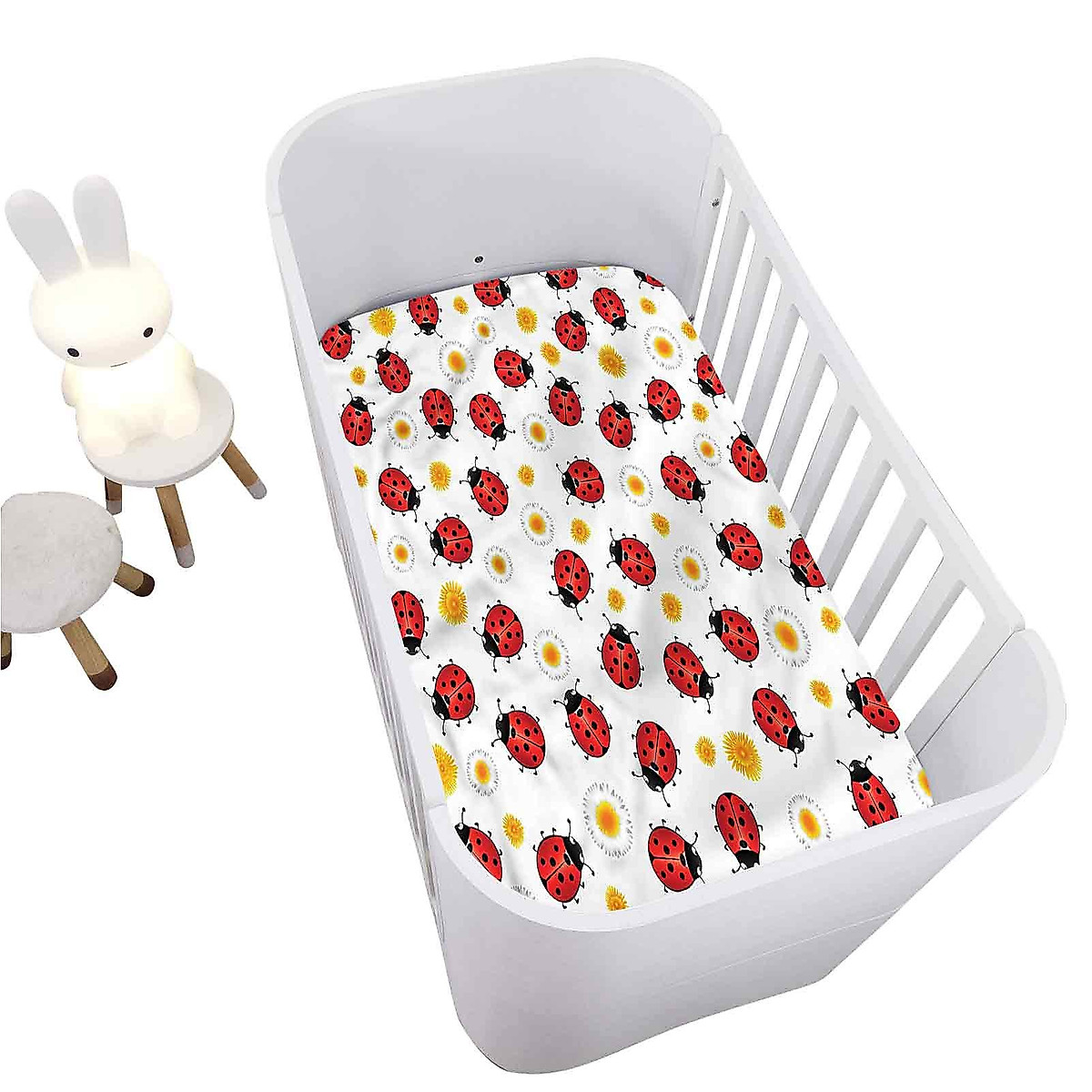 Ladybugs Crib Fitted Sheet,Spring Blooms Sunny Day Decorative Microfiber Toddler Sheet for Standard Crib and Toddler mattresses Nursery Bedding Sheet Crib Mattress Sheets for Boys Girls,28" x 52"