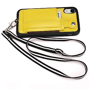 TOOVREN iPhone XR Wallet Case with Lanyard Strap Card Holder Xr iPhone Case Protective Cover with Stand Wallet Leather PU Detachable iPhone Lanyard for iPhone XR 6.1 Inch (2018) (Yellow)