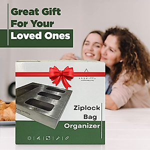 Anywills Ziplock Bag Storage Organizer for Kitchen Drawer, Stainless Steel Ziplock Bag Organizer for Drawer Compatible with Gallon, Quart, Sandwich and Snack Variety Size Bag (1 Box 4 Slots)