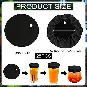 25pcs Universal Drink Covers Scrunchies, Elastic Stretchable Polyester Cup Cover for Alcohol Protection Safety with Straw Hole Reusable Drink Protector Cap for Women Girls Fits Most Glass Cups (Black)