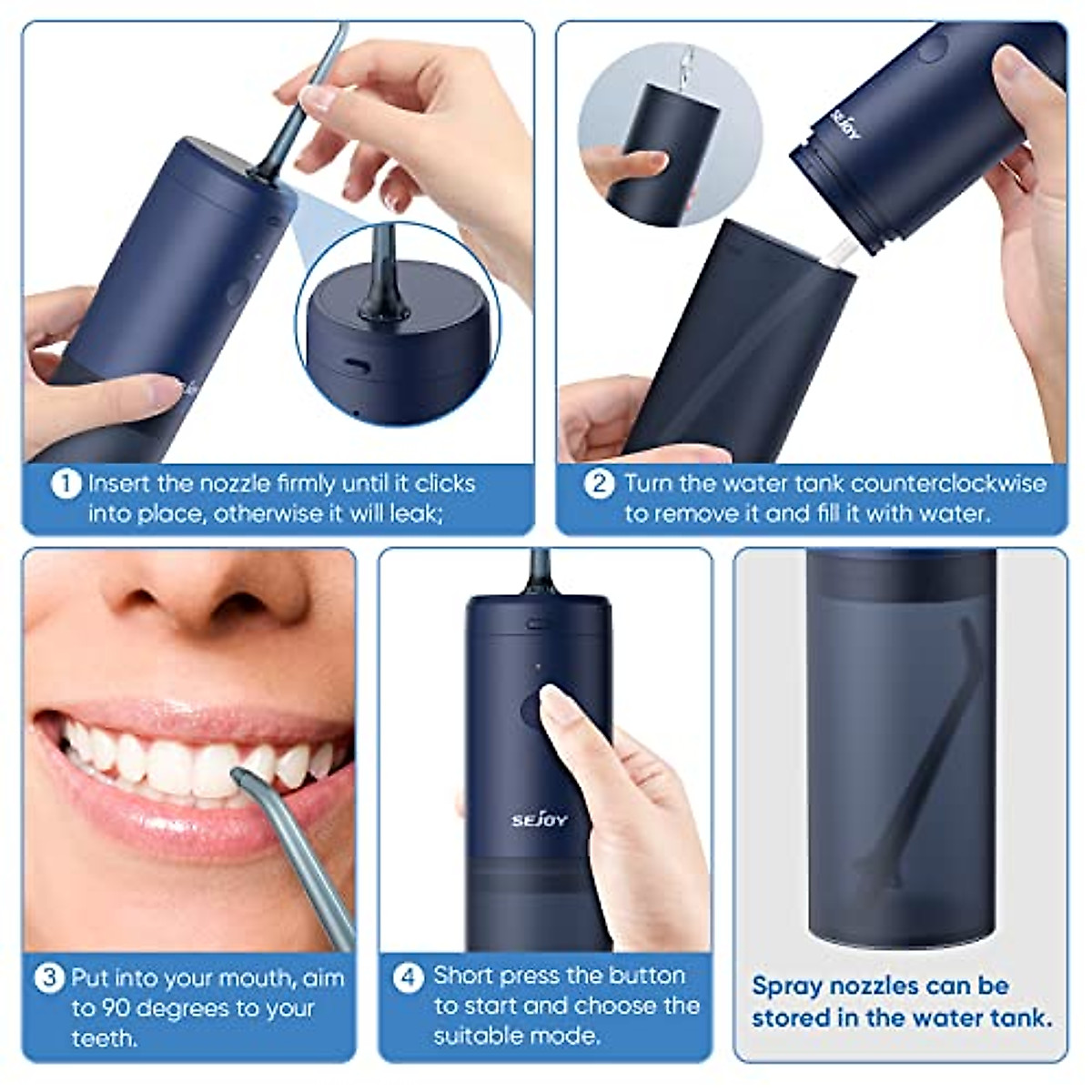 Water Flosser Dental Oral Irrigator Teeth Cleaner Portable Travel Rechargeable Cordless,IPX7 Electric Plaque Remover 3 Modes 3 Jet Tips 140ml
