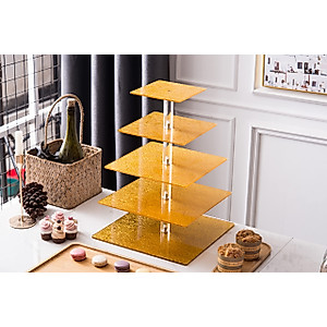 BLBYHO 5 Tier Gold Cupcake Stand, Acrylic Cup Cake Tower Display Dessert Stand, Square Cake and Cupcake Stand Combo Set for Dessert Table Bases para Cupcakes, Good for Party, Wedding, Christmas