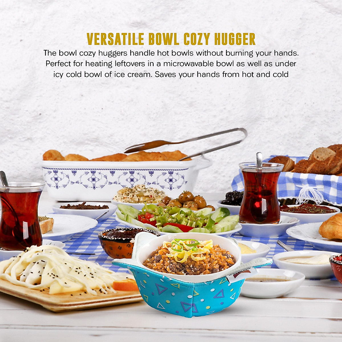 THE PERFECT CORNER Set of 2 Pieces of Bowl Cozy, Bowl Cozy Comes With a Protector to Cover the Food Served, Hot Bowl Cozy Holder, Heat & Cold Resistant