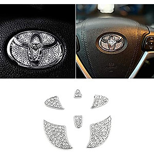 Jaronx Crystal Steering Wheel Bling Emblem Compatible with Toyota Camry Corolla RAV4 Highlander MARKX 2015-2020, Sparkly Emblem Overlay Diamond Decal Emblem Bling Accessories Compatible with Toyota