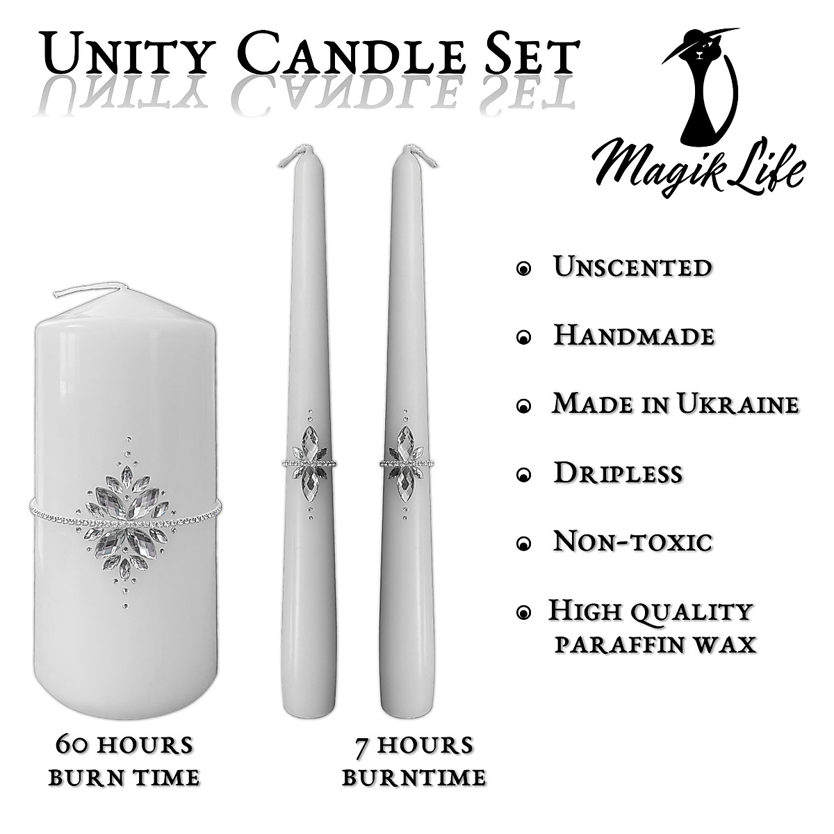 Magik Life Unity Candle Set for Wedding - Wedding Unity Set for Reception and Ceremony - Candle Sets - 6 Inch Pillar and 2 * 10 Inch Tapers