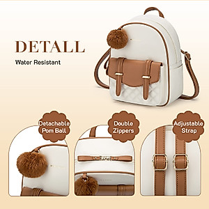 Missnine Mini Backpack for Women Cute Small Backpack Purse With Pompom PU Leather Bookbag Small Casual Daypacks For Ladies