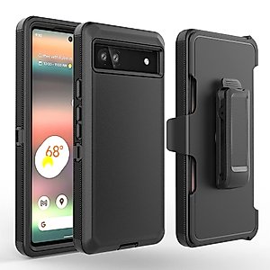 Mstechcorp 6goodeals for Google Pixel 7 Pro, Shockproof Full Body Protection Kickstand Case Cover with Swivel Belt Clip (Black)