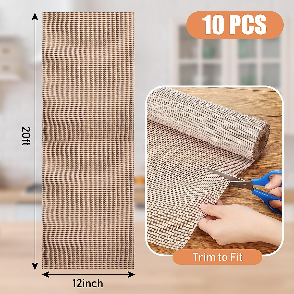 Frienda 10 Pcs Shelf Liner Kitchen Cabinet Liners 12 in x 20 ft Non Adhesive Cabinet Liners for Kitchen Shelves Cabinets Cupboards Bathroom Organization Drawers, Taupe