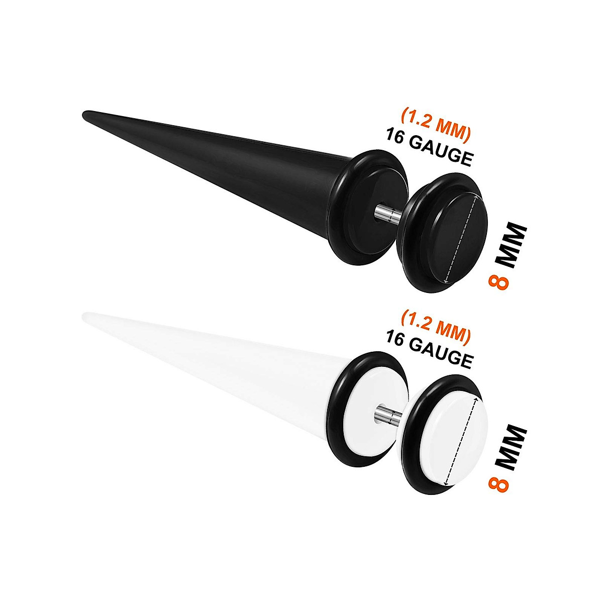 BanaVega 4PCS Acrylic Black White 16g 1.2mm 0g 8mm Fake Taper Black O-Ring Ear Gauge Plug Stretcher Lobe Earring Piercing Jewelry 4352