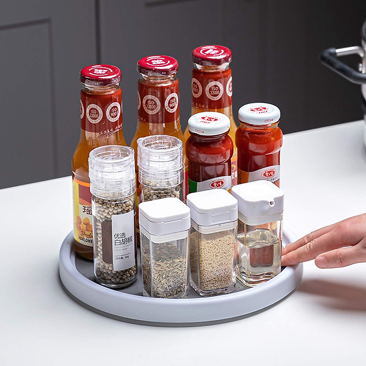 Bekith 2 Pack Non-Skid Pantry Cabinet Lazy Susan Turntable, 12-Inch Single Round Rotating Kitchen Spice Organizer for Cabinets, Pantry, Bathroom, Refrigerator, Gray