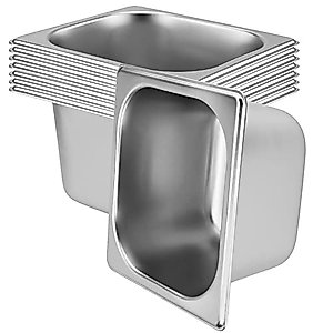 SINJEUN 8 Pack 1/6 Size x 4 Inch Deep Steam Table Pans, Stainless Steel Steam Pan Catering Food Pan for Restaurant, Hotel, Catering, Silver