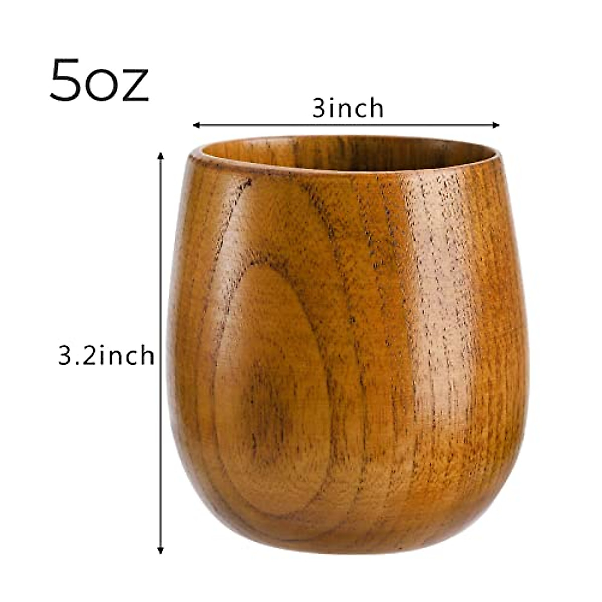 Hiceeden 6 Pack Wooden Tea Cups, 5 Oz Japanese Tea Cups Handmade Natural Wood Water Cup for Drinking, Wine, Milk, Coffee, (100-200ML)