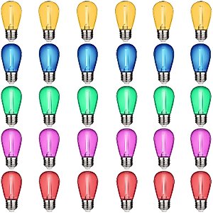 KQHBEN 30-Pack LED Colored S14 Replacement String Light Bulbs E26 Base for Halloween Christmas Party Bar Festival Decor (Multi-Colored)