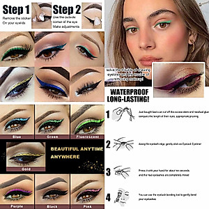 Eyelash Stickers, 4Pairs Reusable Eyeliner and Eyelash Stickers, Self-Adhesive Waterproof Colorful Glitter Invisible Eye Line Strip Stickers, Easy to Wear Women Makeup Eyeliner Sticke (Black)