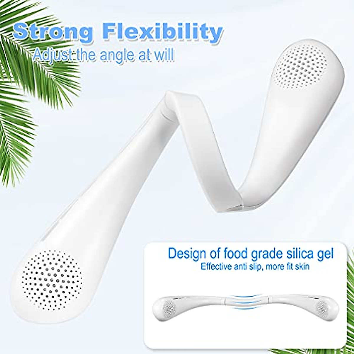 A&F Portable Bladeless Hanging Neck Fan Hands Free Sports Fans, USB Rechargeable Personal Wearable Brushless Motor Leafless Fan with 3 Wind Speeds Mini Necklace Fan for Office Outdoor Travel (White)