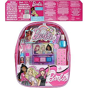 Barbie - Townley Girl Makeup Filled Backpack Set with 12 Pieces, Including Lip Balm, Nail Polish, Nail File, Hair Bows, and Other Accessories, Ages 3+ for Parties, Sleepovers and Makeovers
