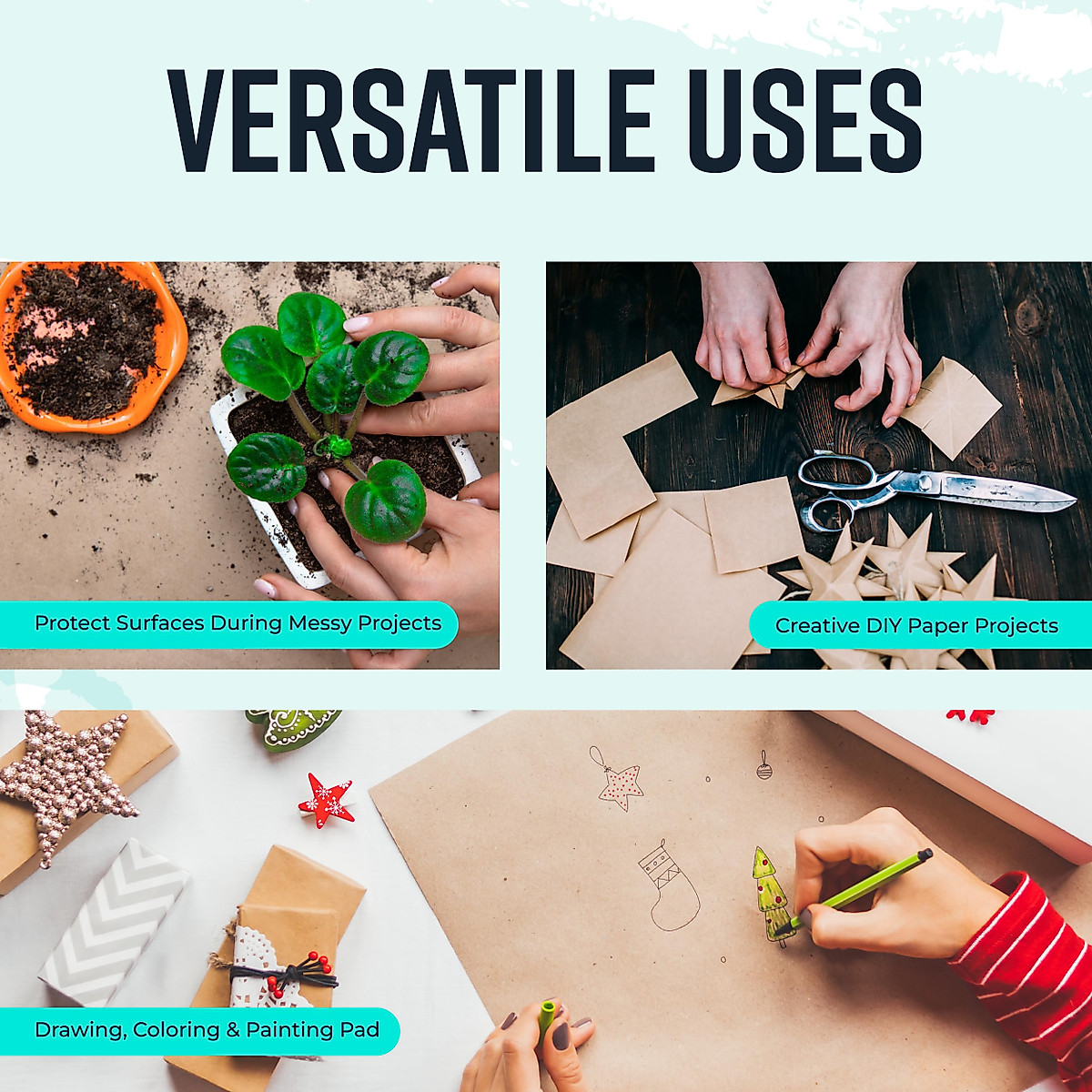 Large Brown Kraft Paper Roll - 36" x 1200" (100 ft) - Made in USA - Ideal for Gift Wrapping, Packing, Moving, Postal, Shipping, Parcel, Wall Art, Crafts, Bulletin Boards, Floor Cover or Table Runner