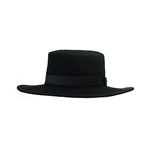 NYFASHION101 Wool Wide Brim Porkpie Fedora Hat w/Simple Band Accent - Black