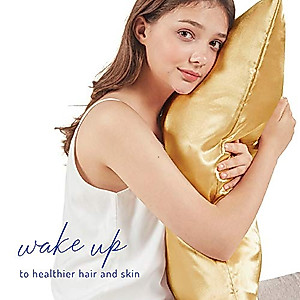 Gold Satin Pillow Cases Queen Set of 2 | Luxury Silk Pillowcase for Hair and Skin | 20 x 30 Inch–Slip Silky Comfort with Envelope Closure