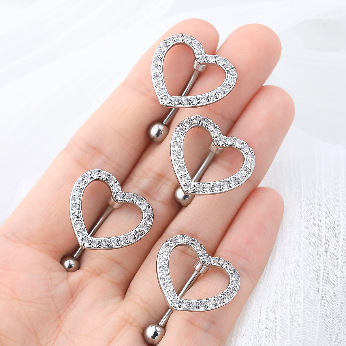 OUFER 16mm Belly Button Rings, Heart Reverse Navel Rings, Paved CZ Crystal Belly Piercing Jewelry, 14G Surgical Steel Curved Barbells for Women