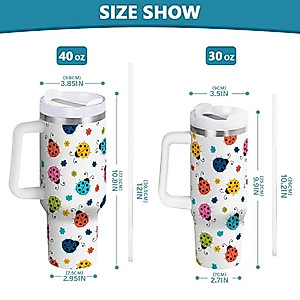 ARGTILDN 30 oz Tumbler Colorful Ladybugs Flowers Insulated Travel Mug with Handle and Straw Lid Stainless Steel Vacuum Coffee Cup Tea Beverage Container Water Bottles for Car Sports office