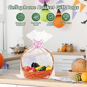 50 Packs Large Cellophane Bags 24" x 30" Clear Cellophane Gift Basket Wraps Extra-large 2.3 Mil Thick Clear Cello Bags for Fruit Basket, Gift Wrap, Treats, Arts and Crafts, 50ct Ribbon Bows